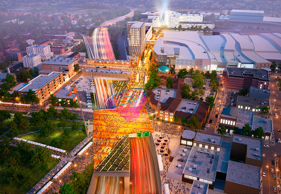 Sad parklet above I-670 at High St and Goodale : r/Columbus